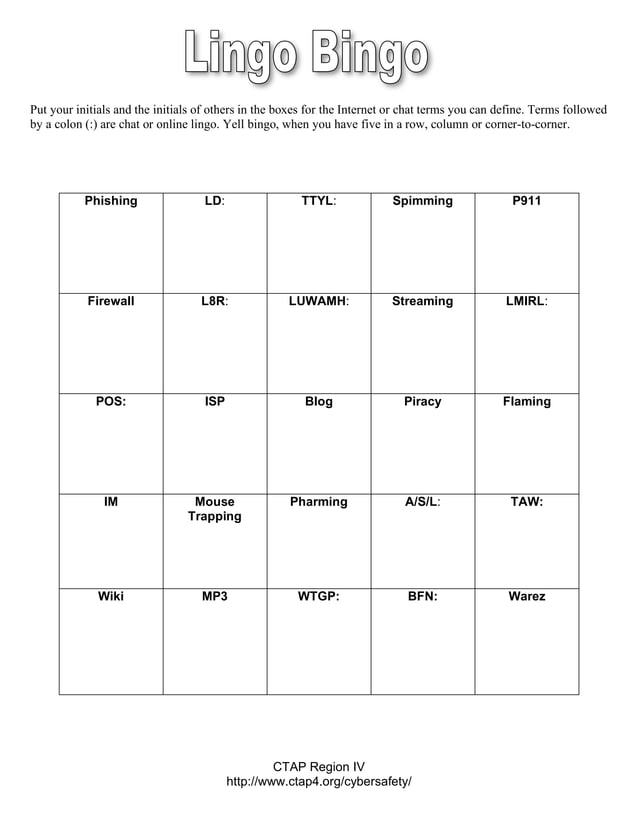 Lingo bingo cheatsheet-1 | PDF
