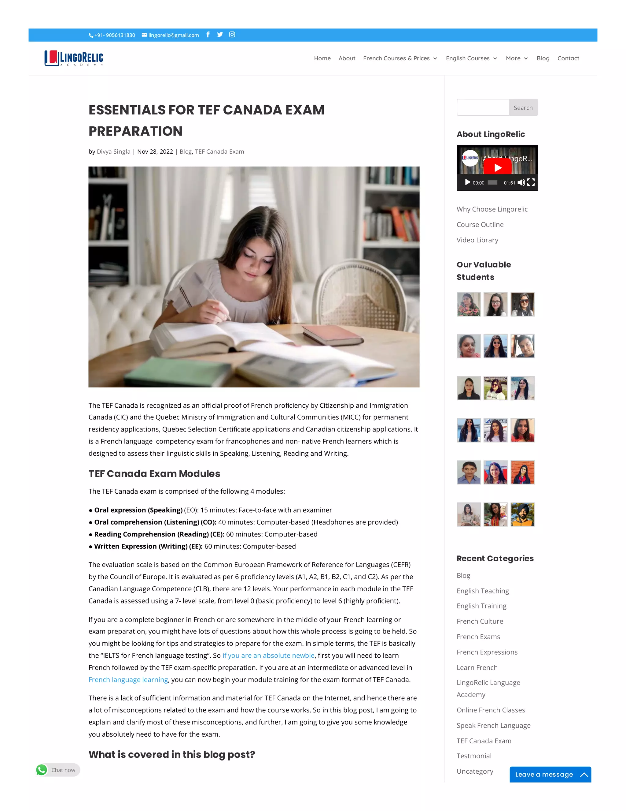 ESSENTIALS FOR TEF CANADA EXAM PREPARATION | PDF