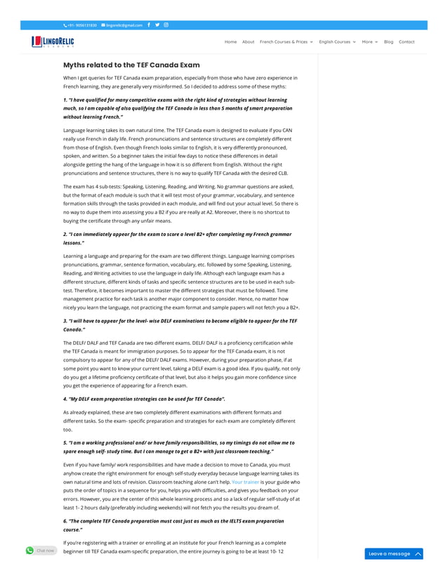 ESSENTIALS FOR TEF CANADA EXAM PREPARATION | PDF | Standardized Testing ...