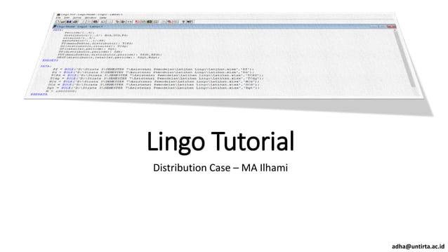 Lingo tutorial 2 - Distribution Problem | PPT