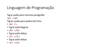 Slides Linguagem de Programação HTML e CSS | PPTX