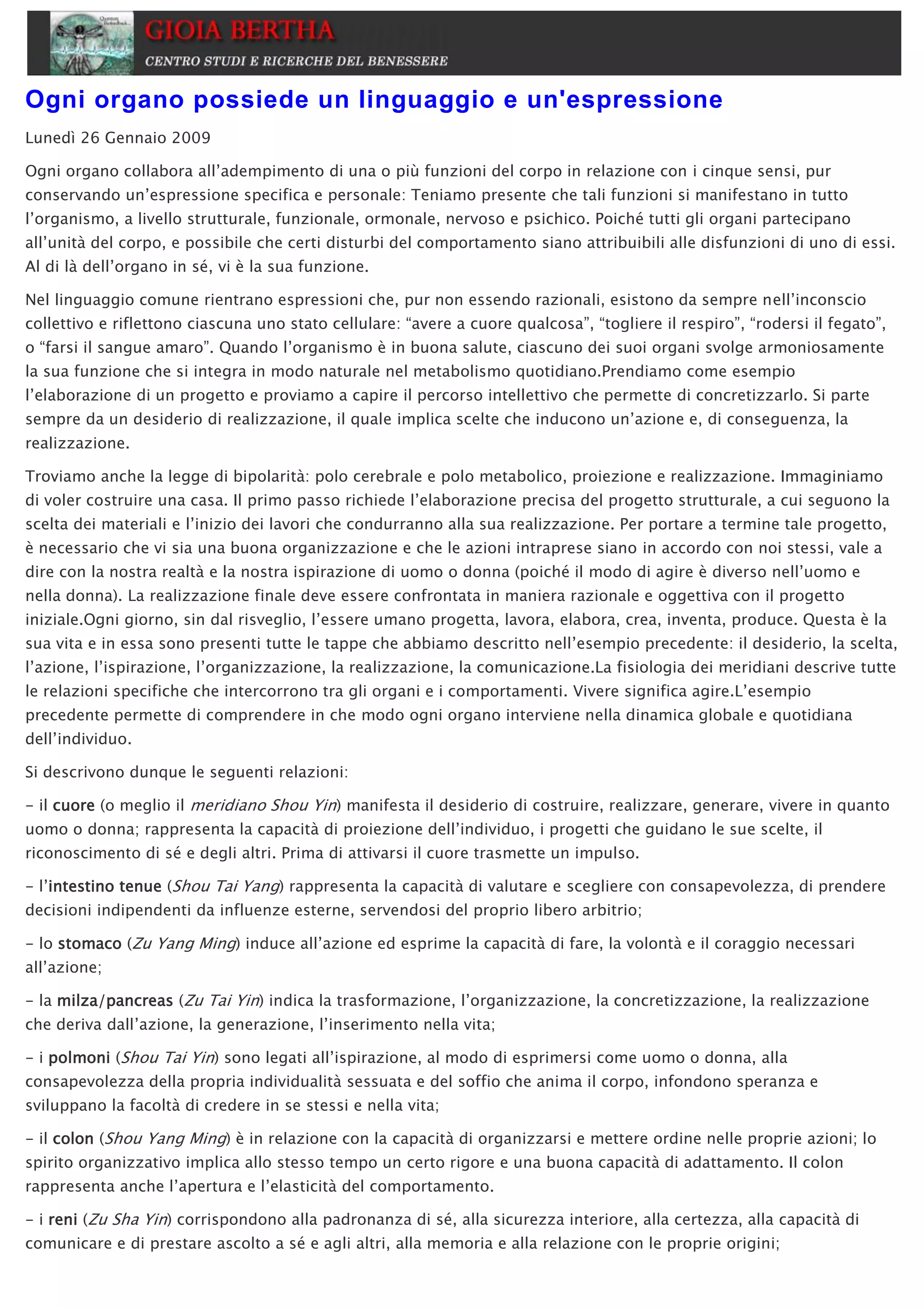 Il linguaggio simbolico degli organi: la Psicosomatica. Luigina ...