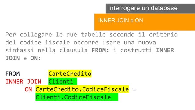 Linguaggio SQL: join tra tabelle | PPT