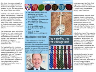 Linguistic analysis of my front cover and contents page for my mock up ...