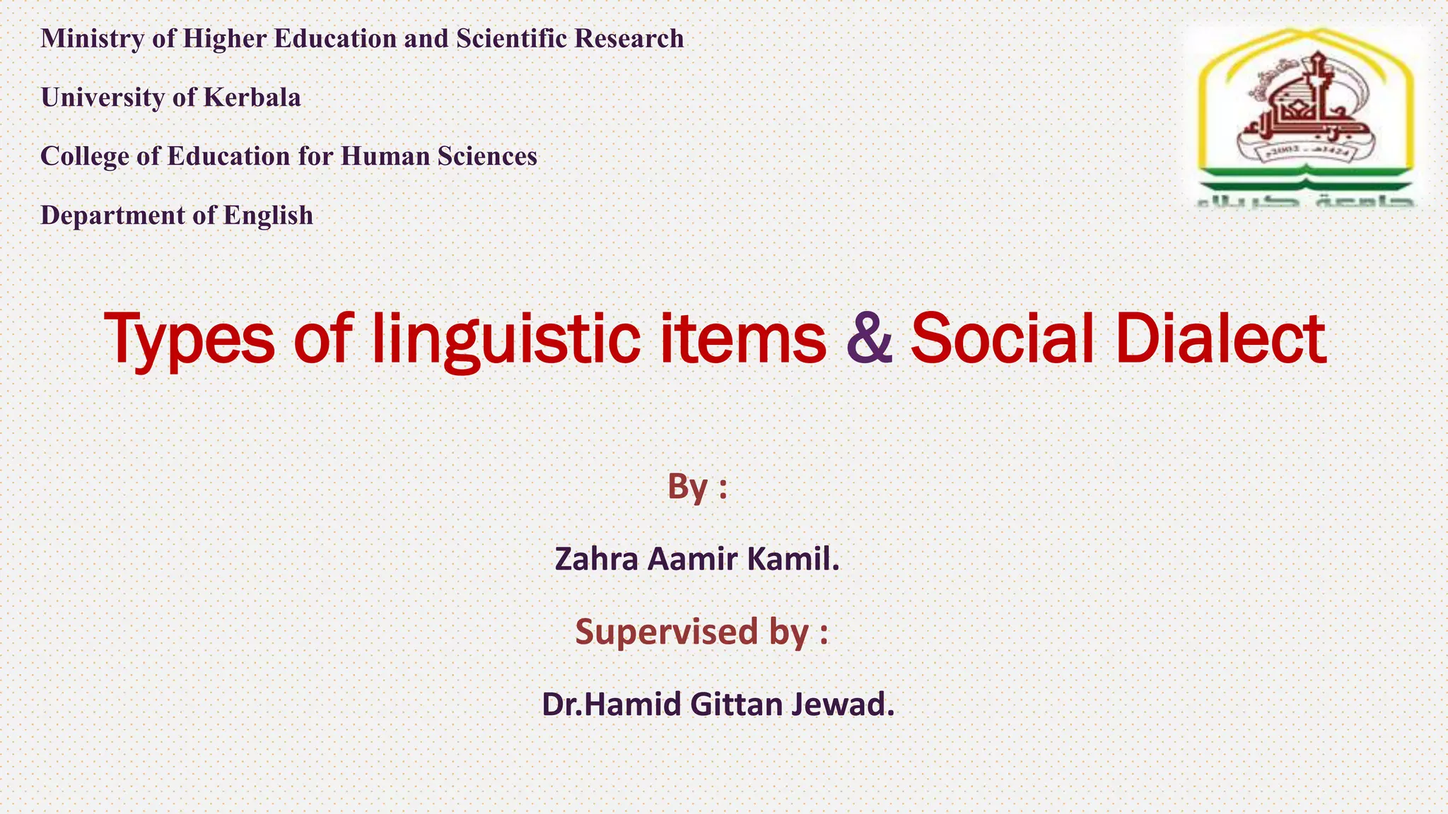 Types of linguistics items and Social Dialect | PPTX