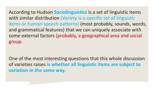 Types of linguistics items and Social Dialect | PPTX