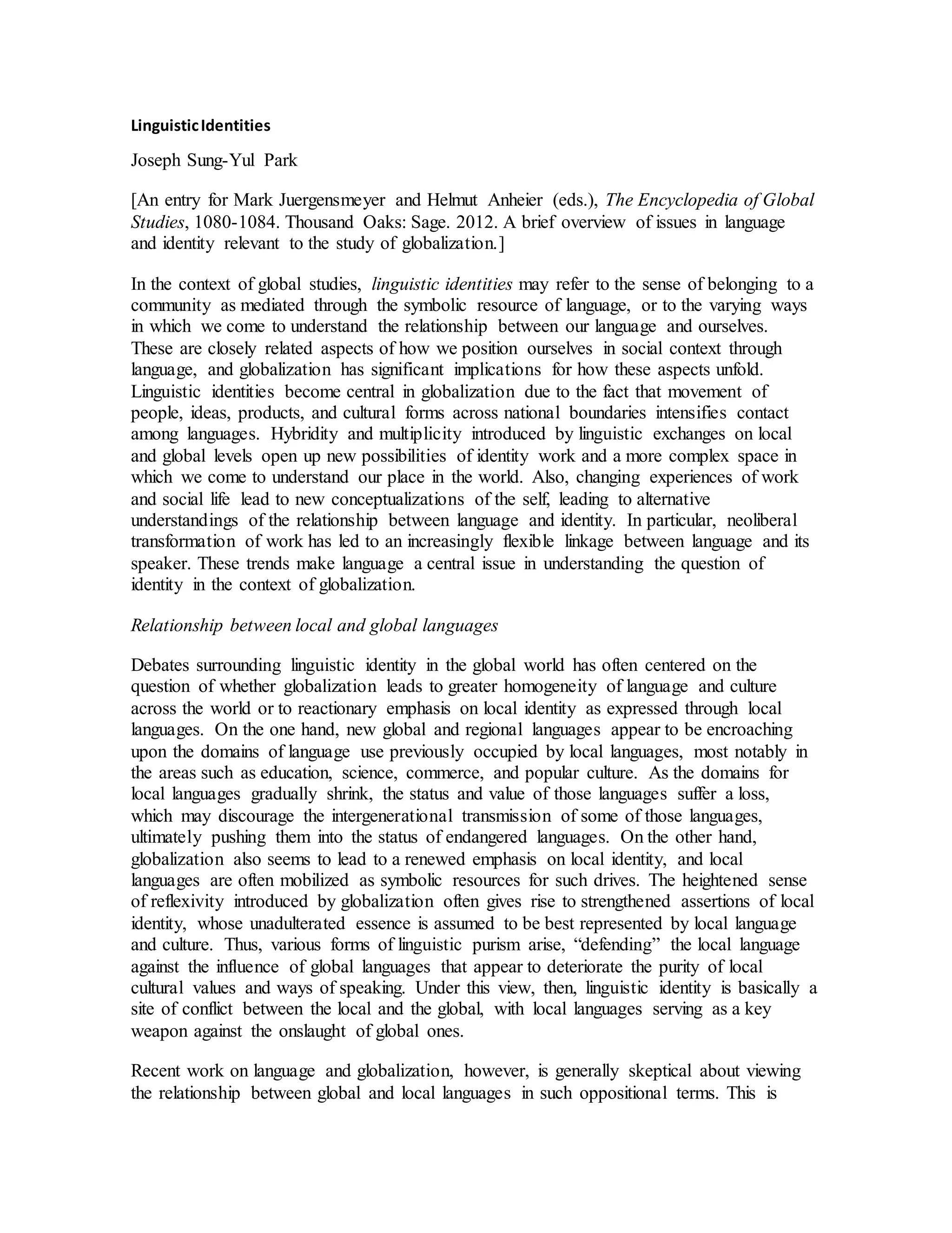 Linguistics identitiES | DOCX