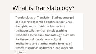 Outstanding Linguists and Theoretical Foundations in Translatology | PPTX