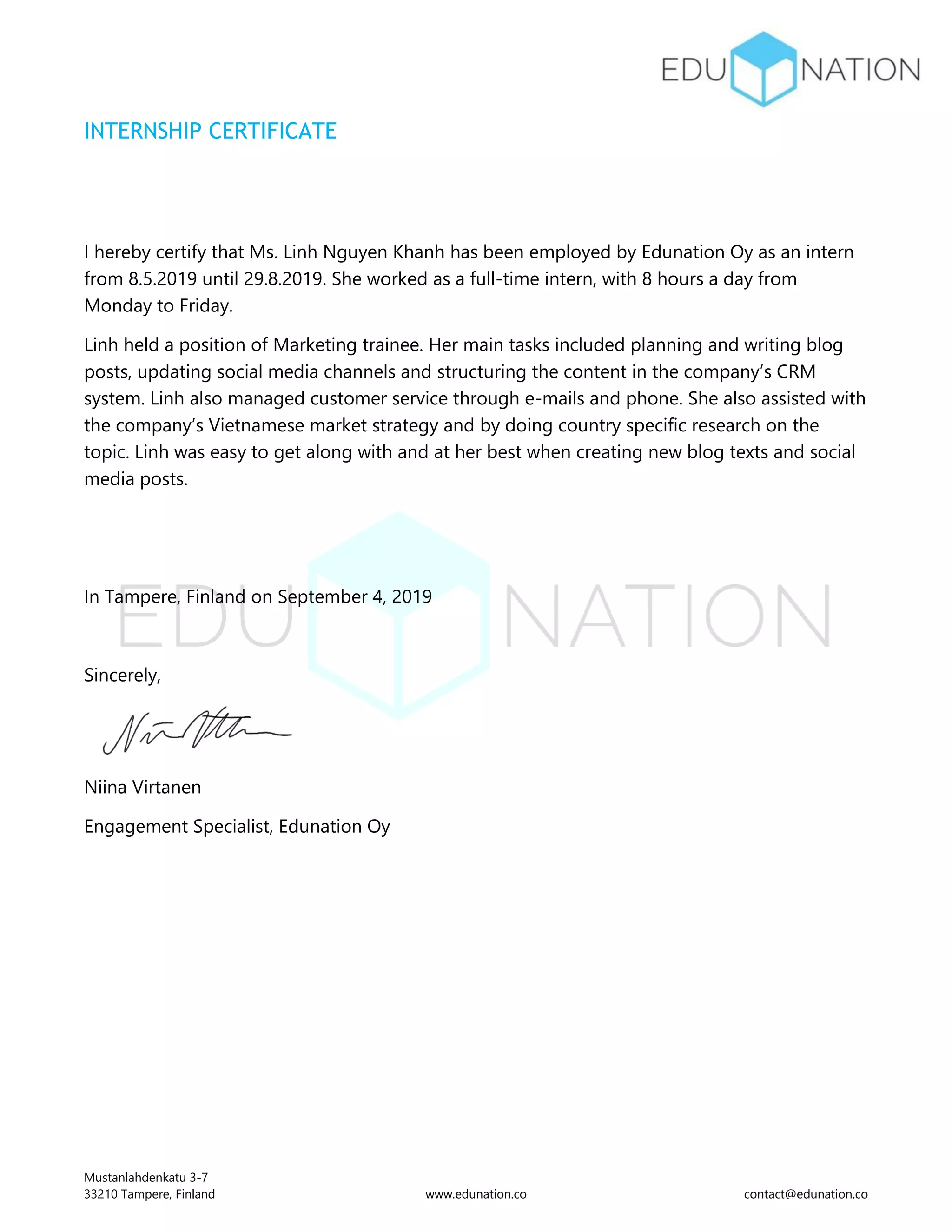 Internship certificate | PDF
