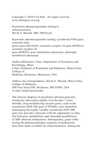 linical pharmacogenomics consists of the appli-cation of res.docx