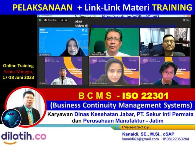 PELAKSANAAN + Link-Link MATERI Training "Business Continuity Management System (BCMS_ISO 22301 ...