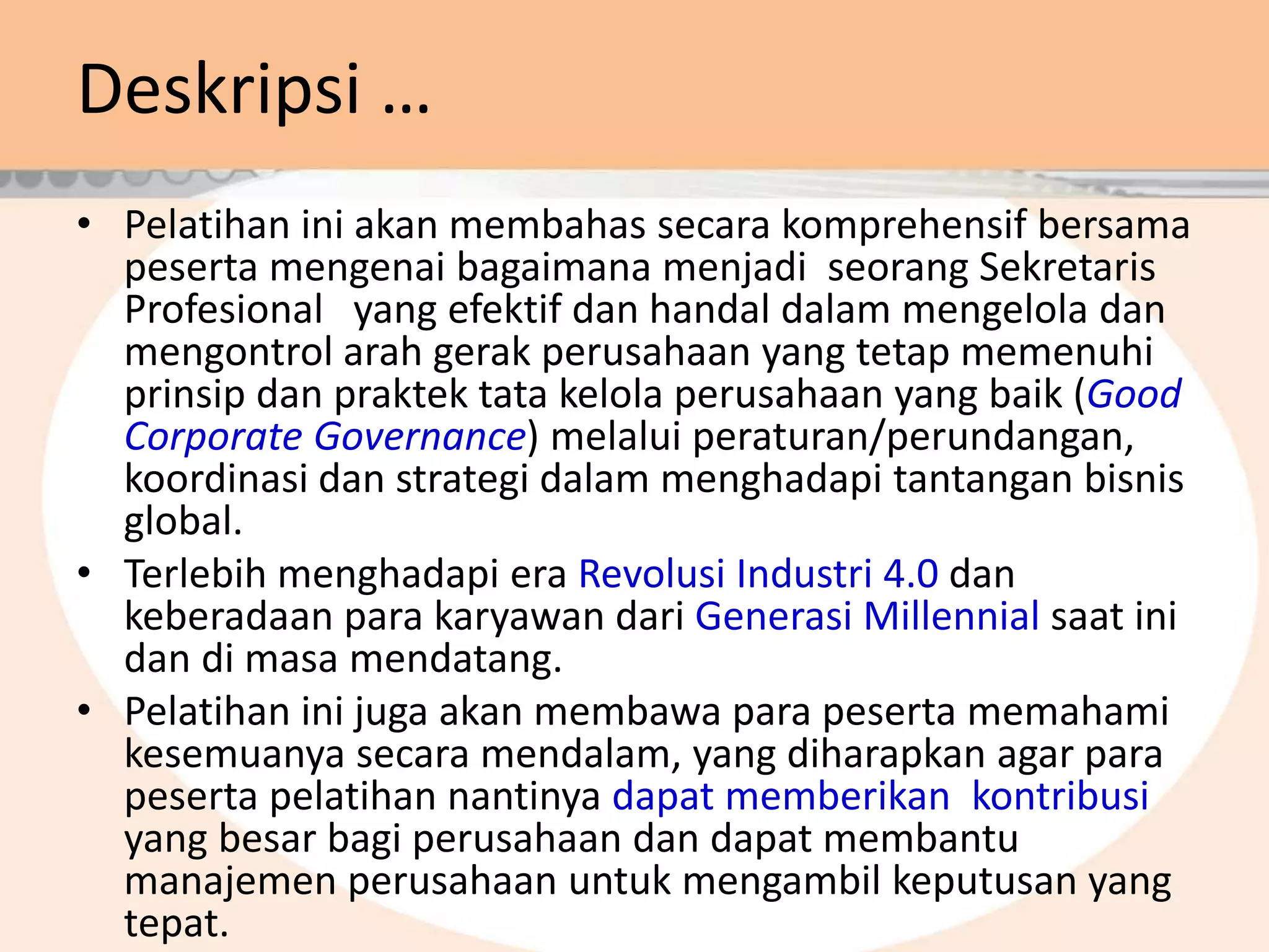 Link-Link MATERI Training "Professional SECRETARY in Global Era" | PPT