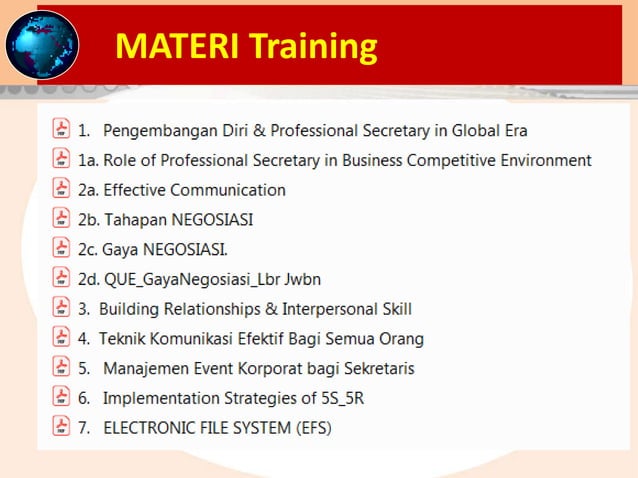 PELAKSANAAN + Link-Link MATERI Training "Professional SECRETARY in Global Era" | PPT