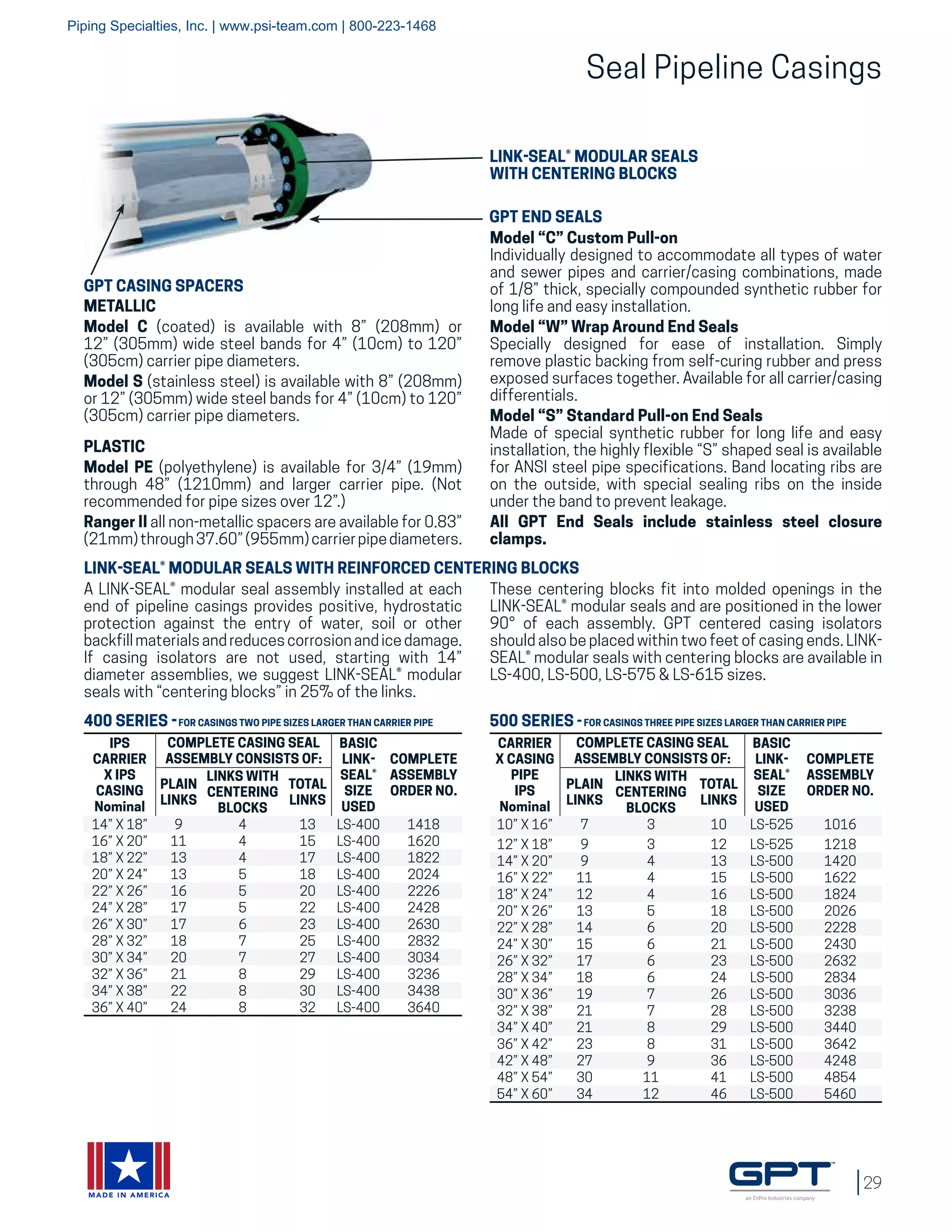 Link-Seal Modular Seals, Century-Line Sleeves, Cell-Cast Disks ...