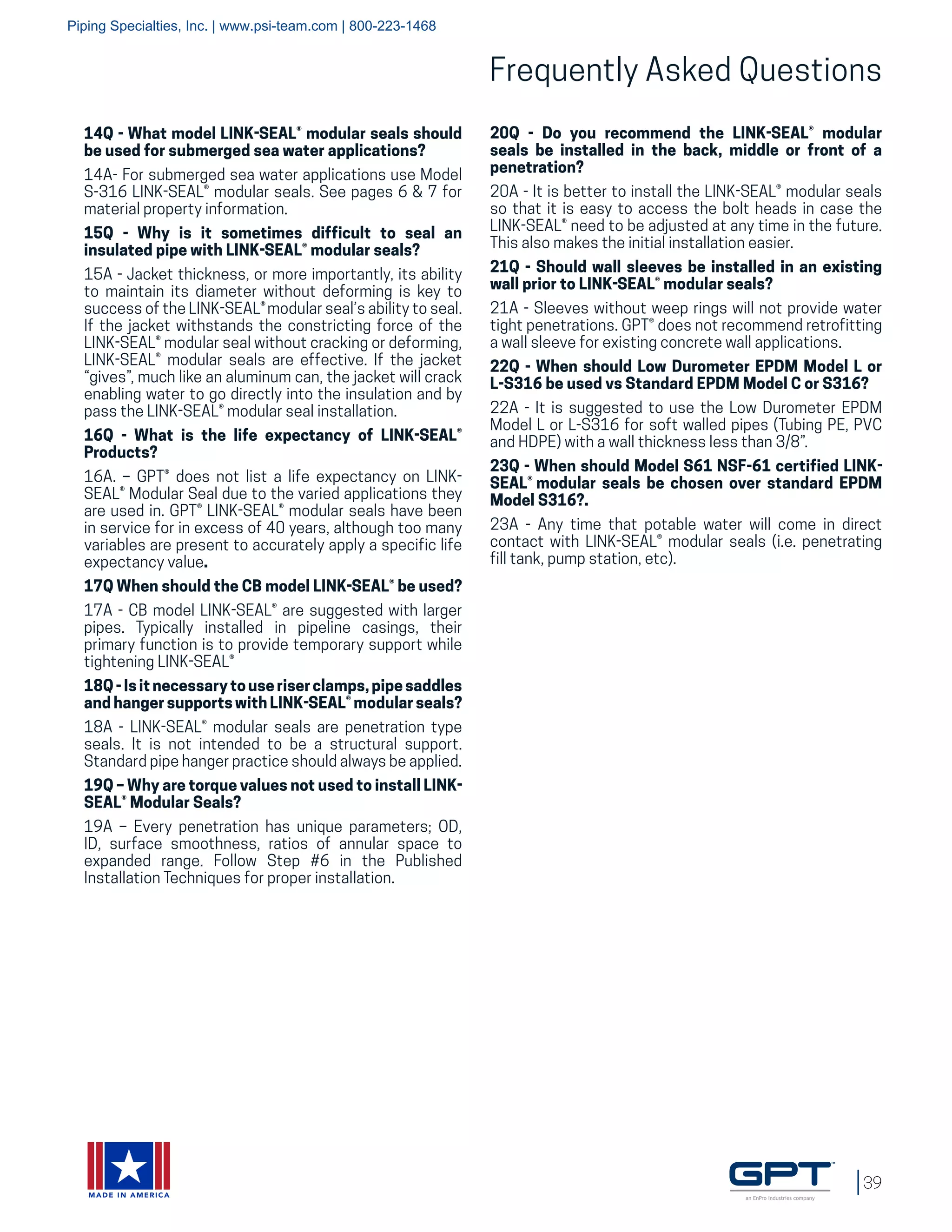 Link-Seal Modular Seals, Century-Line Sleeves, Cell-Cast Disks ...