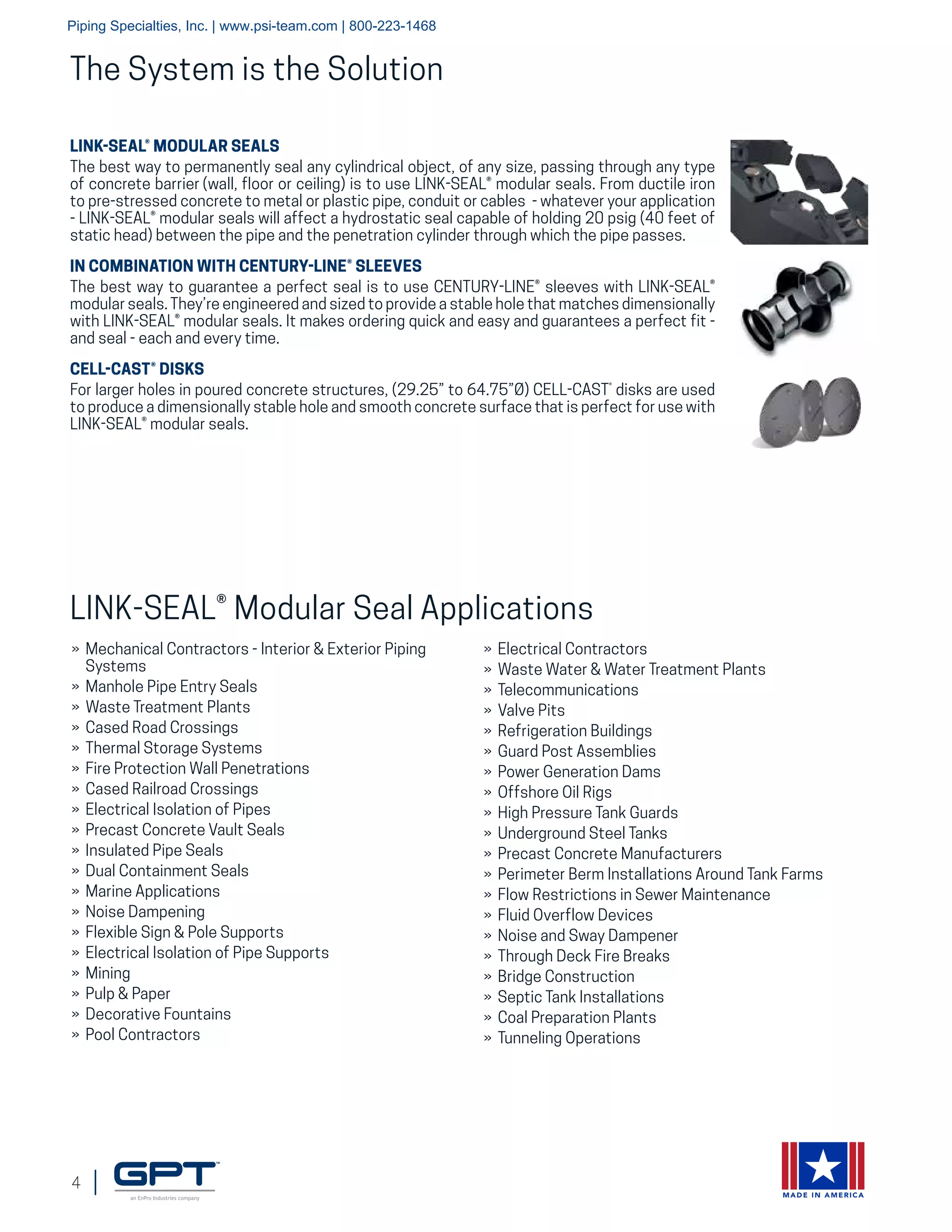 Link-Seal Modular Seals, Century-Line Sleeves, Cell-Cast Disks ...