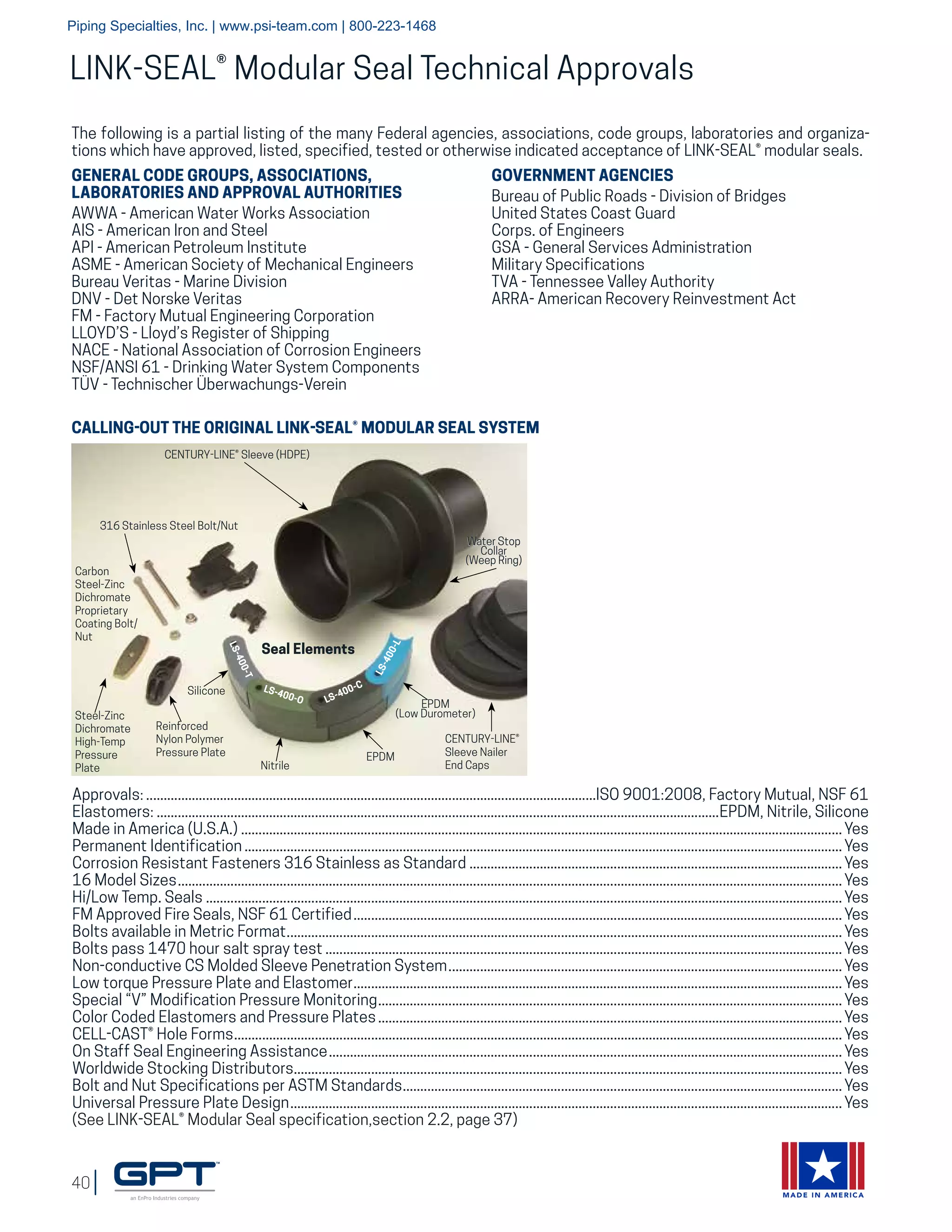 Link-Seal Modular Seals, Century-Line Sleeves, Cell-Cast Disks ...