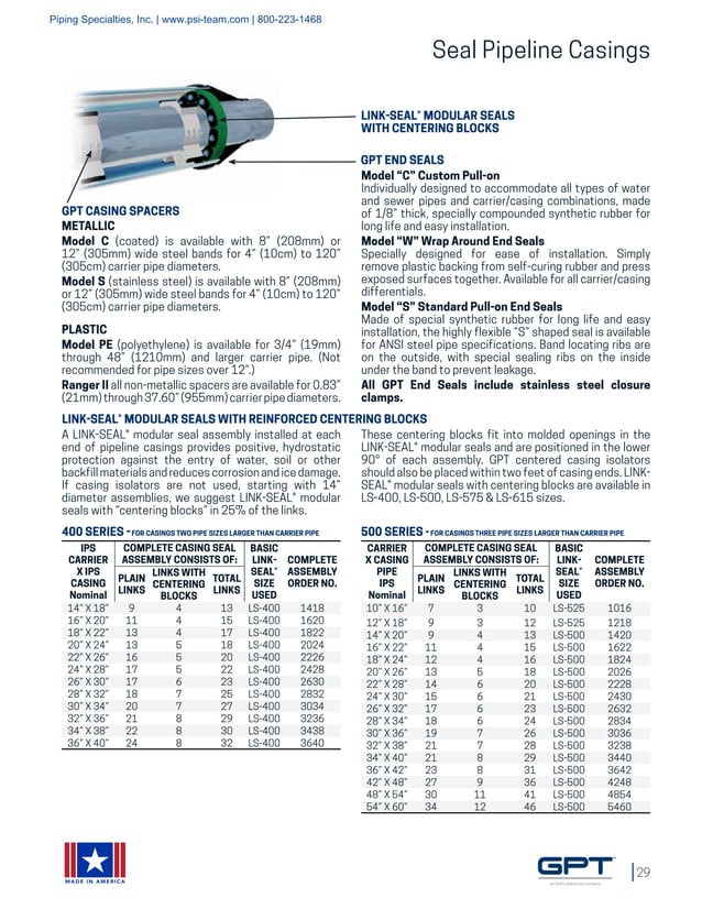 Link-Seal Modular Seals, Century-Line Sleeves, Cell-Cast Disks Engineering Manual & Buyers Guide ...