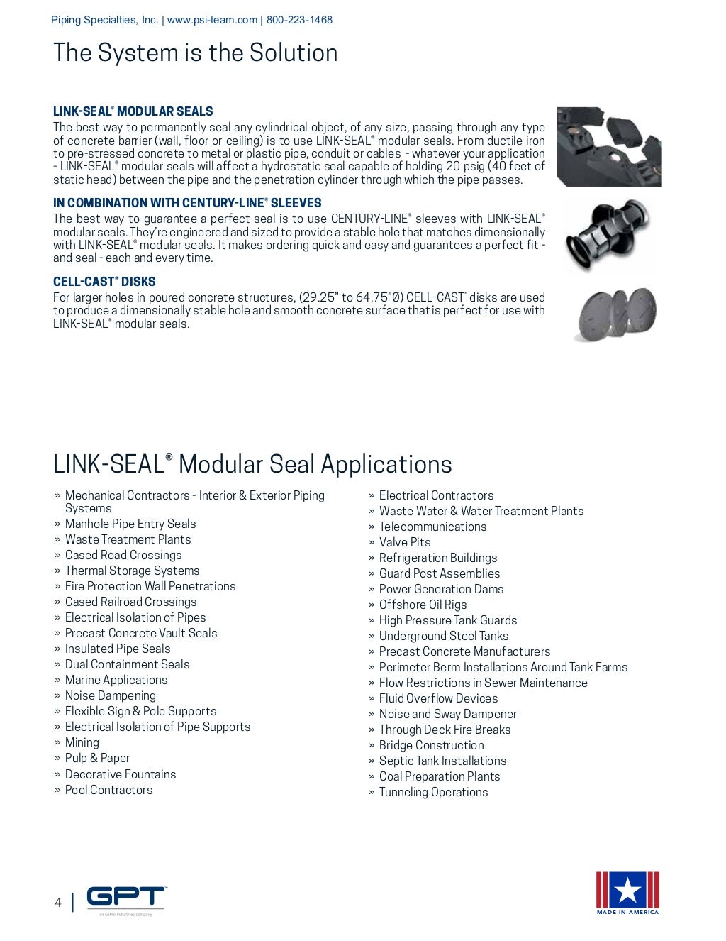 Link-Seal Modular Seals, Century-Line Sleeves, Cell-Cast Disks Engine…