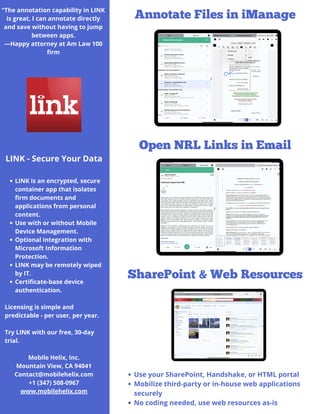 LINK App Datasheet for iManage Work User | PDF