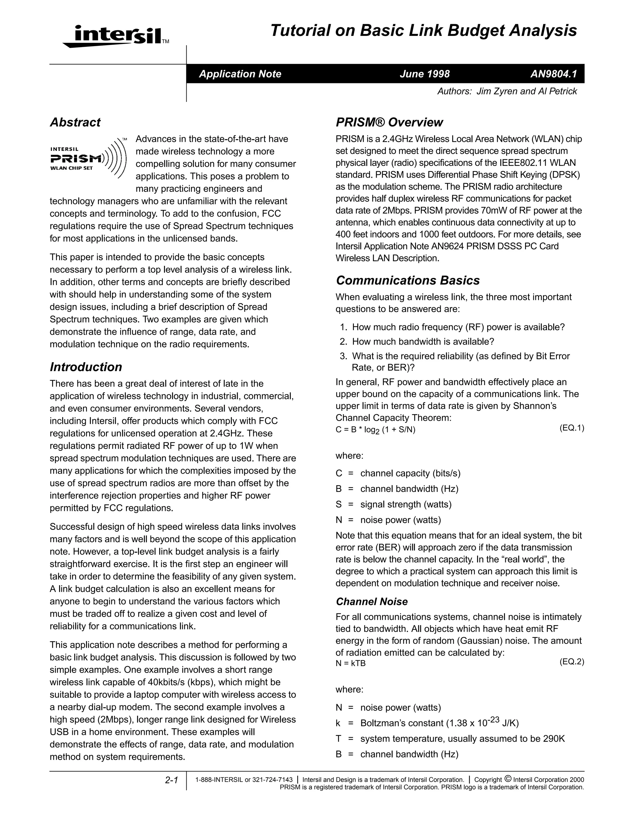 Link budjet radio and spread spectrum theory | PDF