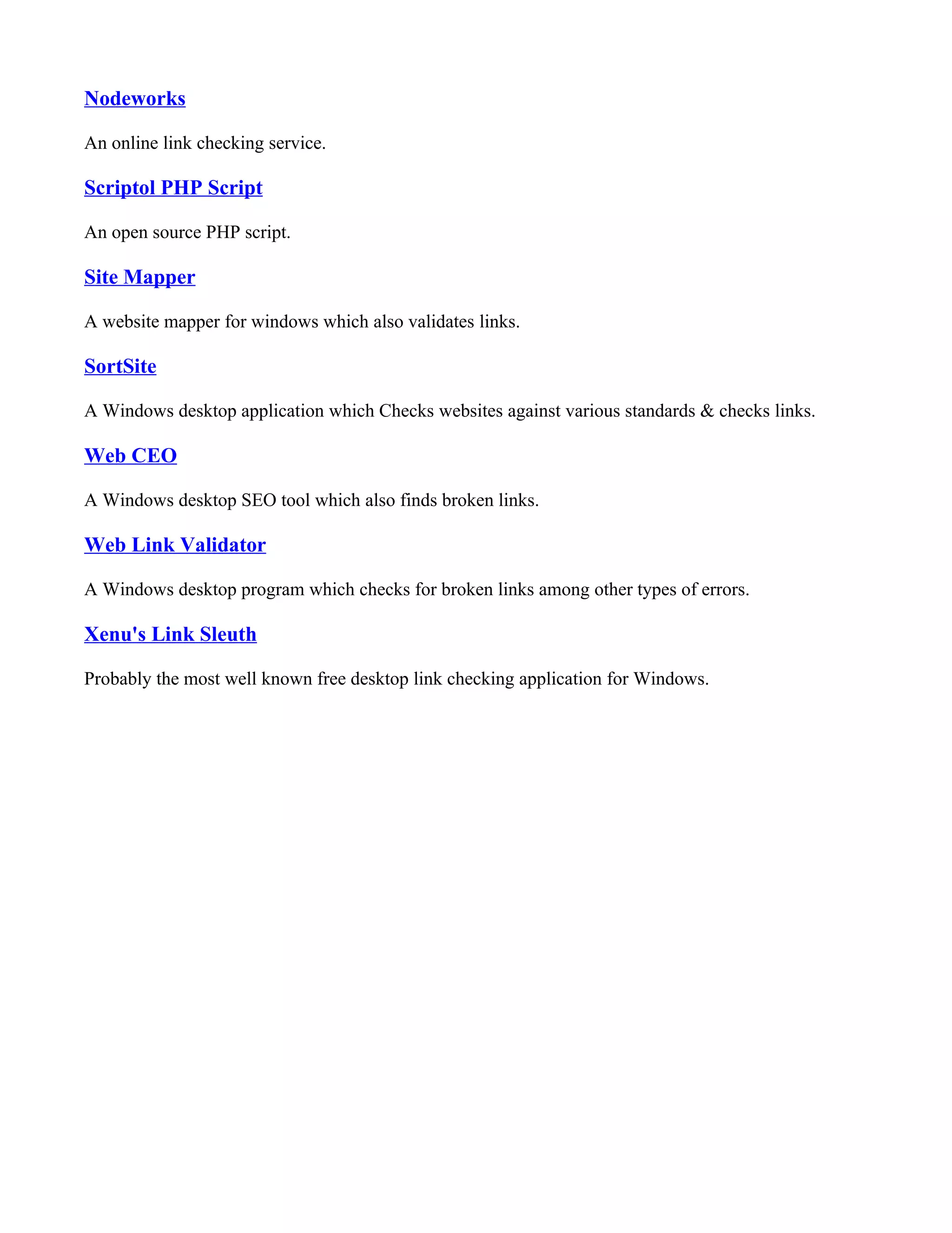 Link checker tools | DOC | Web Design and HTML | Internet