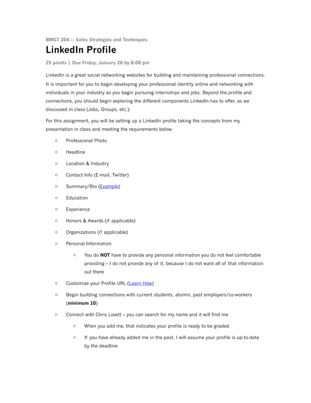 Linked In Assignment Bmgt 204 Pdf