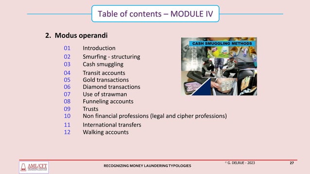 LEARNING TO RECONGNIZE MONEY LAUNDERING TYPOLOGIES - 2023 | PPT