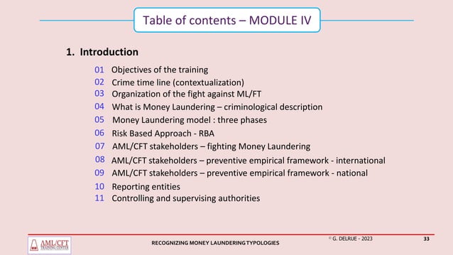 LEARNING TO RECONGNIZE MONEY LAUNDERING TYPOLOGIES - 2023 | PPT