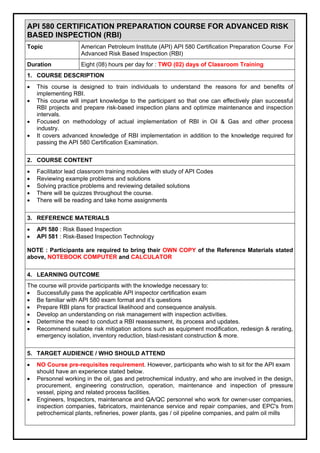 API 580 CERTIFICATION PREPARATION COURSE FOR ADVANCED RISK BASED ...