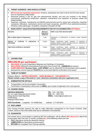 2015 API 510 PRESSURE VESSEL INSPECTOR CERTIFICATION PREPARATION COURSE ...
