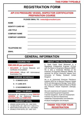 2015 API 510 PRESSURE VESSEL INSPECTOR CERTIFICATION PREPARATION COURSE ...