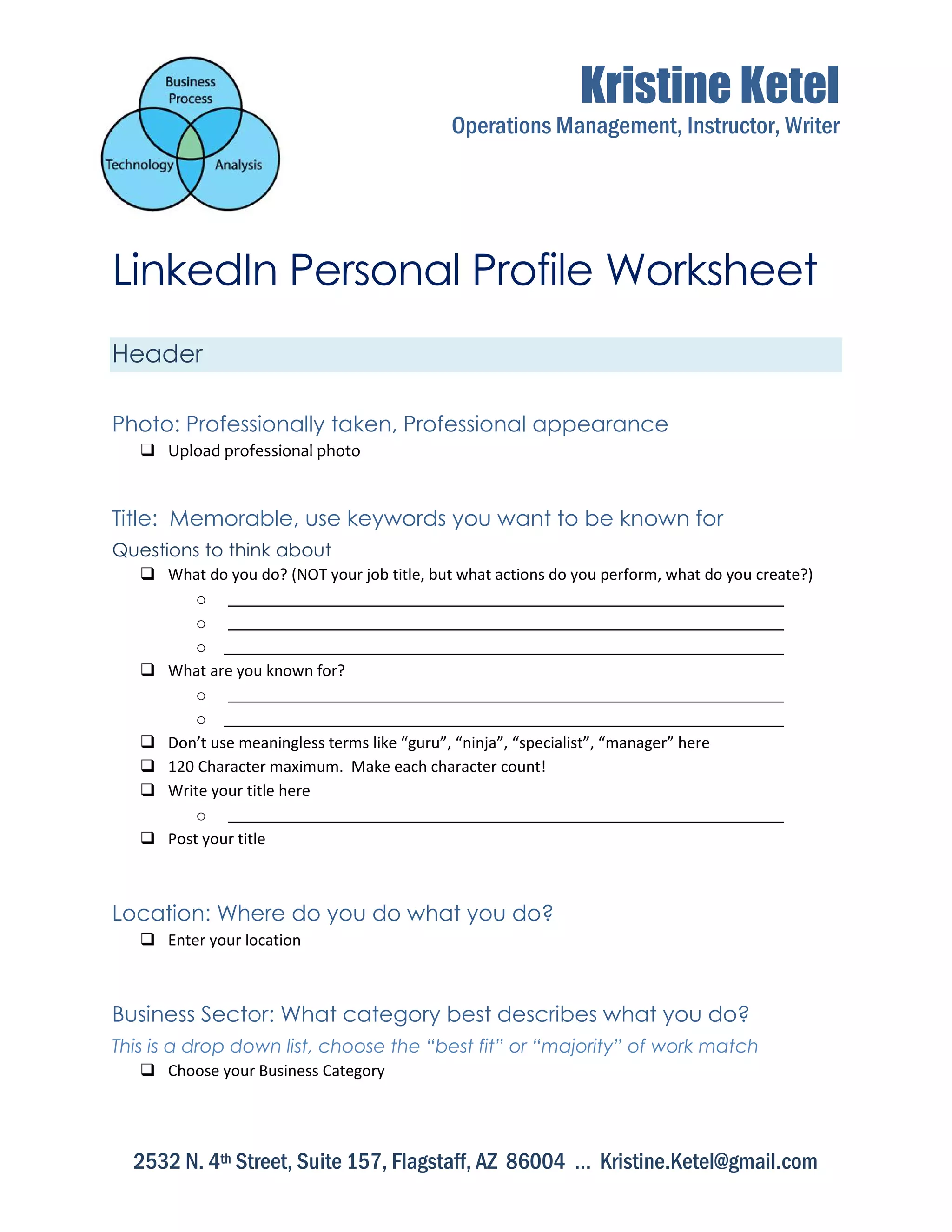 LinkedIn Profile Setup Worksheet | PDF