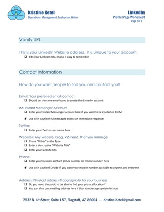 LinkedIn Profile Setup Worksheet | PDF
