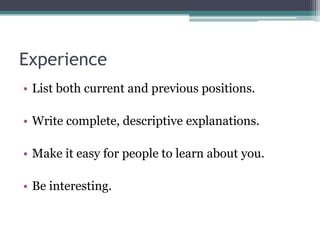 LinkedIn - Basic Profile Tutorial | PPT