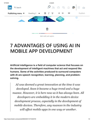 7 ADVANTAGES OF USING AI IN MOBILE APP DEVELOPMENT | PDF