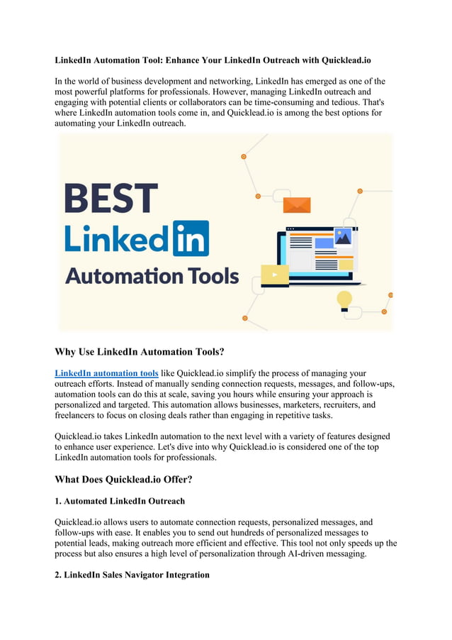 LinkedIn Automation Tool: Enhance Your LinkedIn Outreach with Quicklead.io