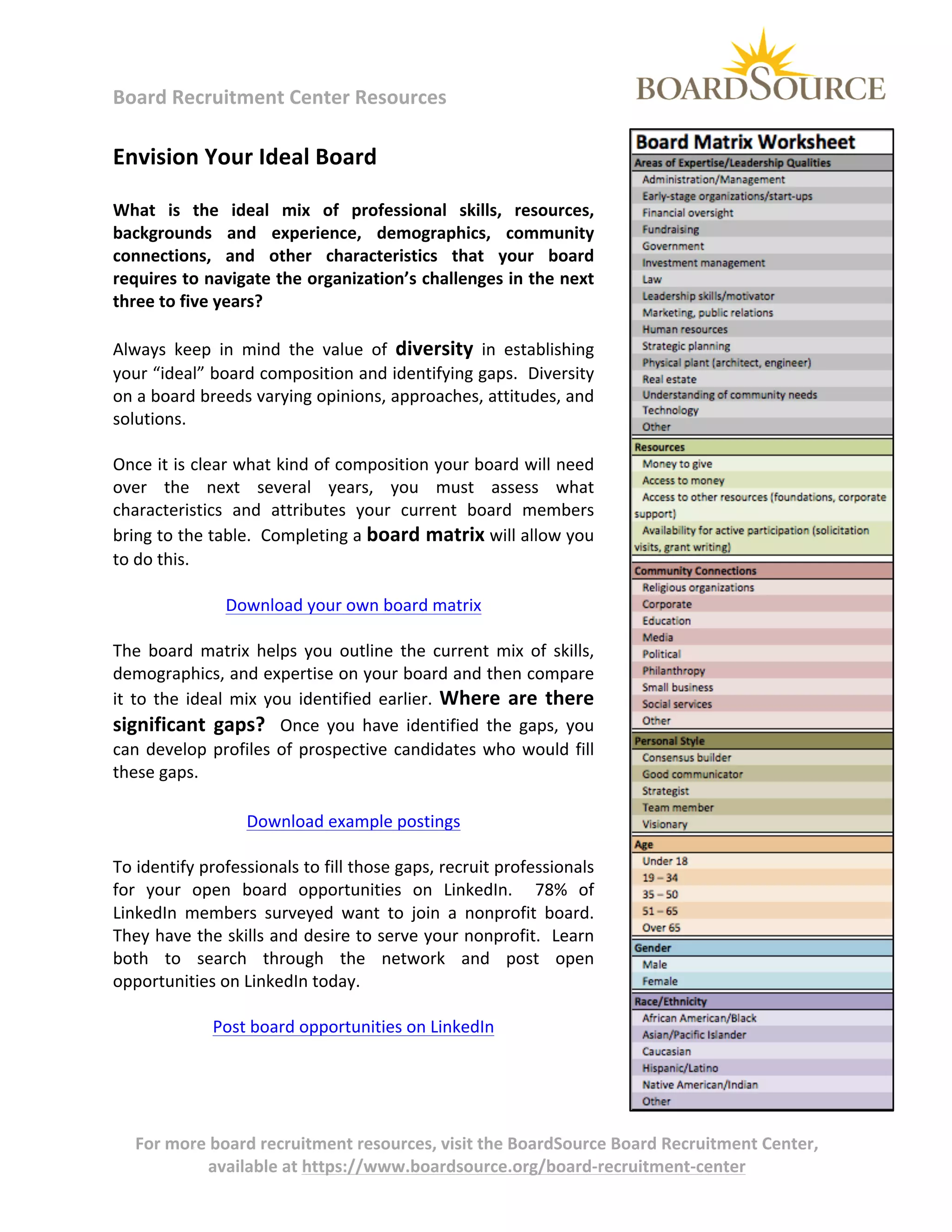 BoardSource Envision your ideal board (one pager) | PDF | Hobbies ...