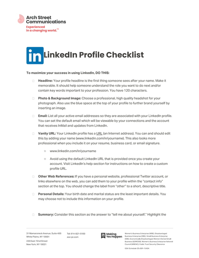 ASC's LinkedIn Checklist | PDF | Social Networking | Internet