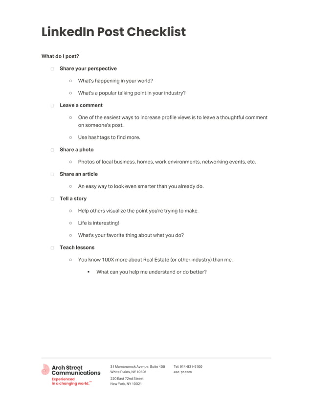 ASC's LinkedIn Checklist | PDF | Social Networking | Internet