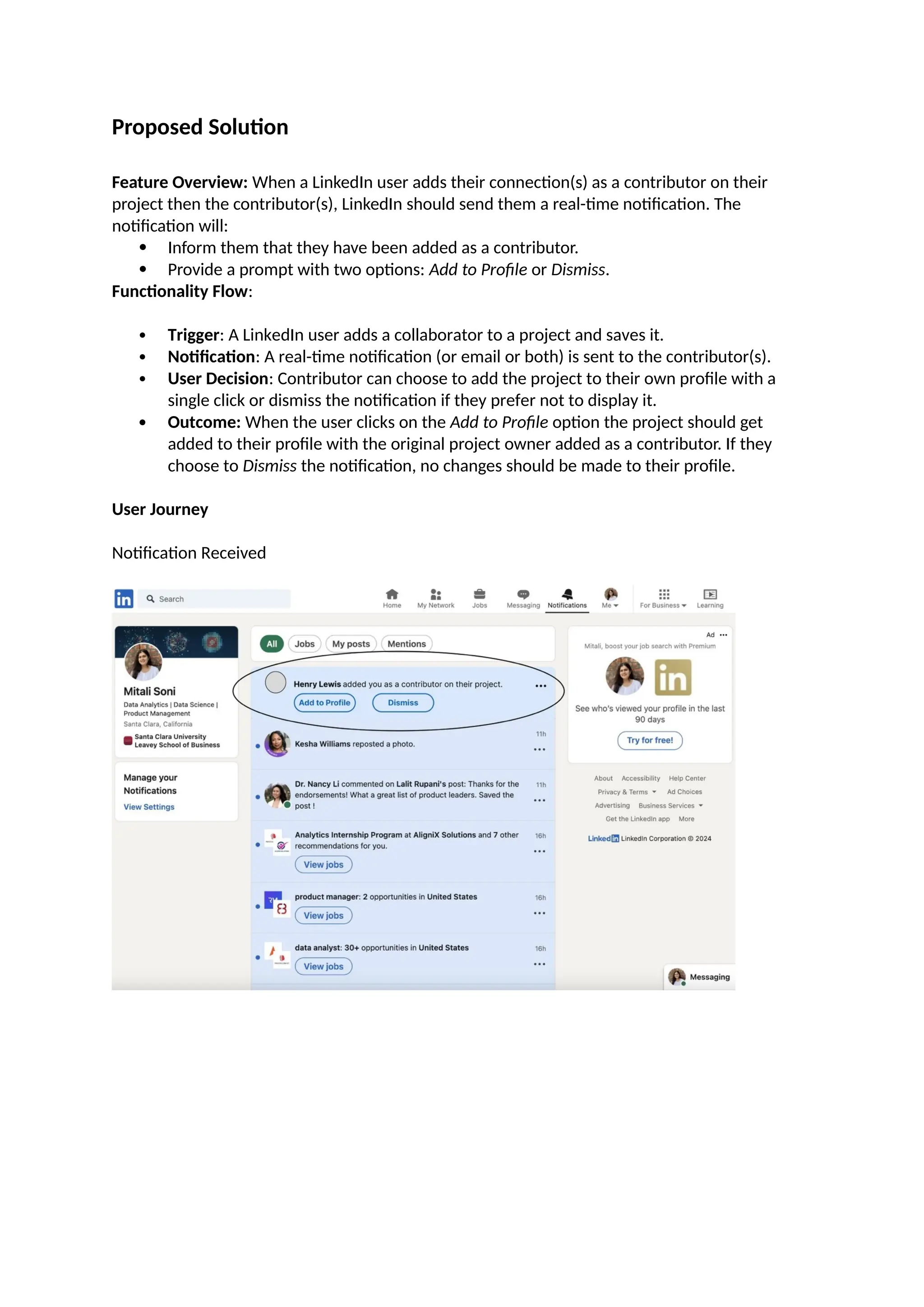 LinkedIn Project Contribution Notification & Profile Integration | PDF