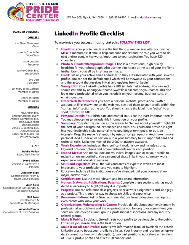 LinkedIn 2021 Profile Checklist Handout