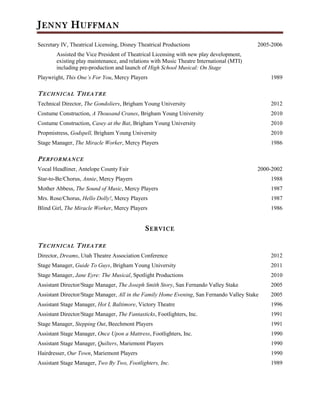 Jenny Huffman - CV 2012 | PDF | Awards Shows | Events