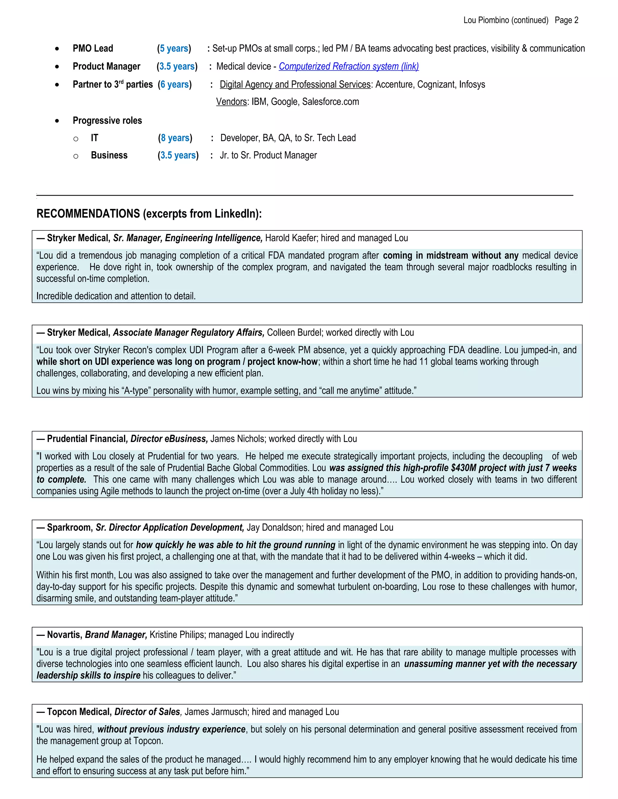 Major Accomplishments, Career Summary & Recommendations. | PDF