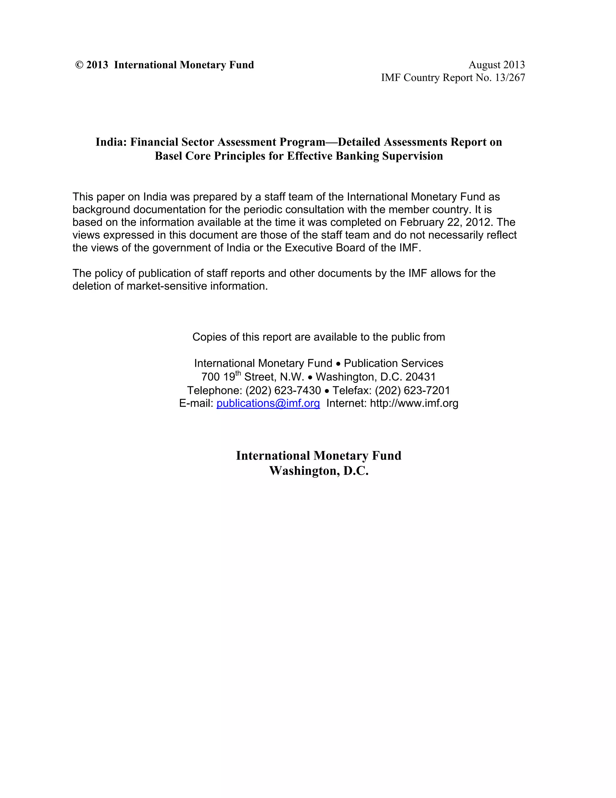 BASEL CORE PRINCIPLES FOR EFFECTIVE BANKING SUPERVISION DETAILED ...