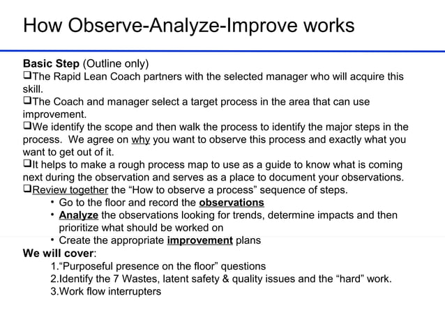 Observe Analyze Improve Workshop | PPT | Business | Business and Finance