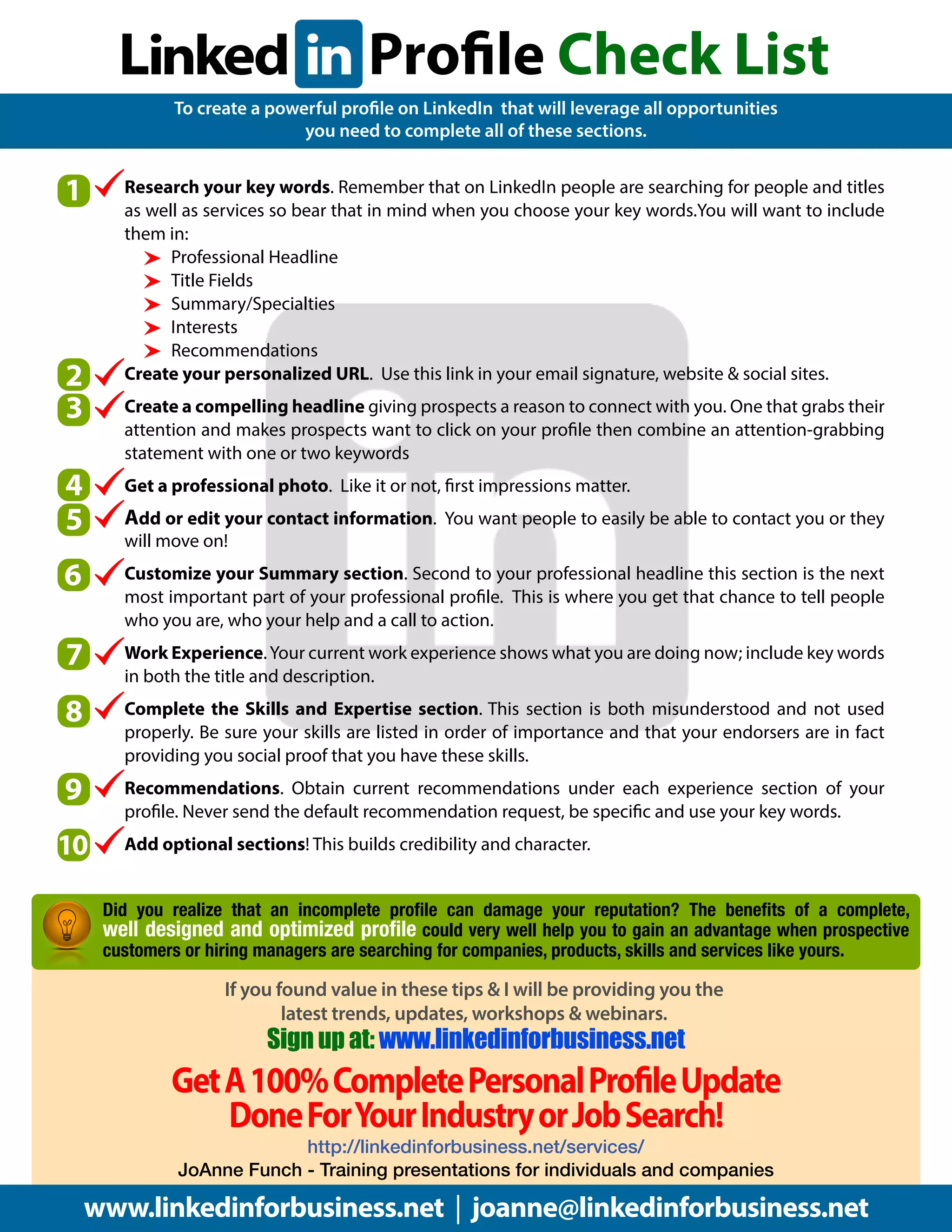 LinkedIn Profile Checklist | PDF