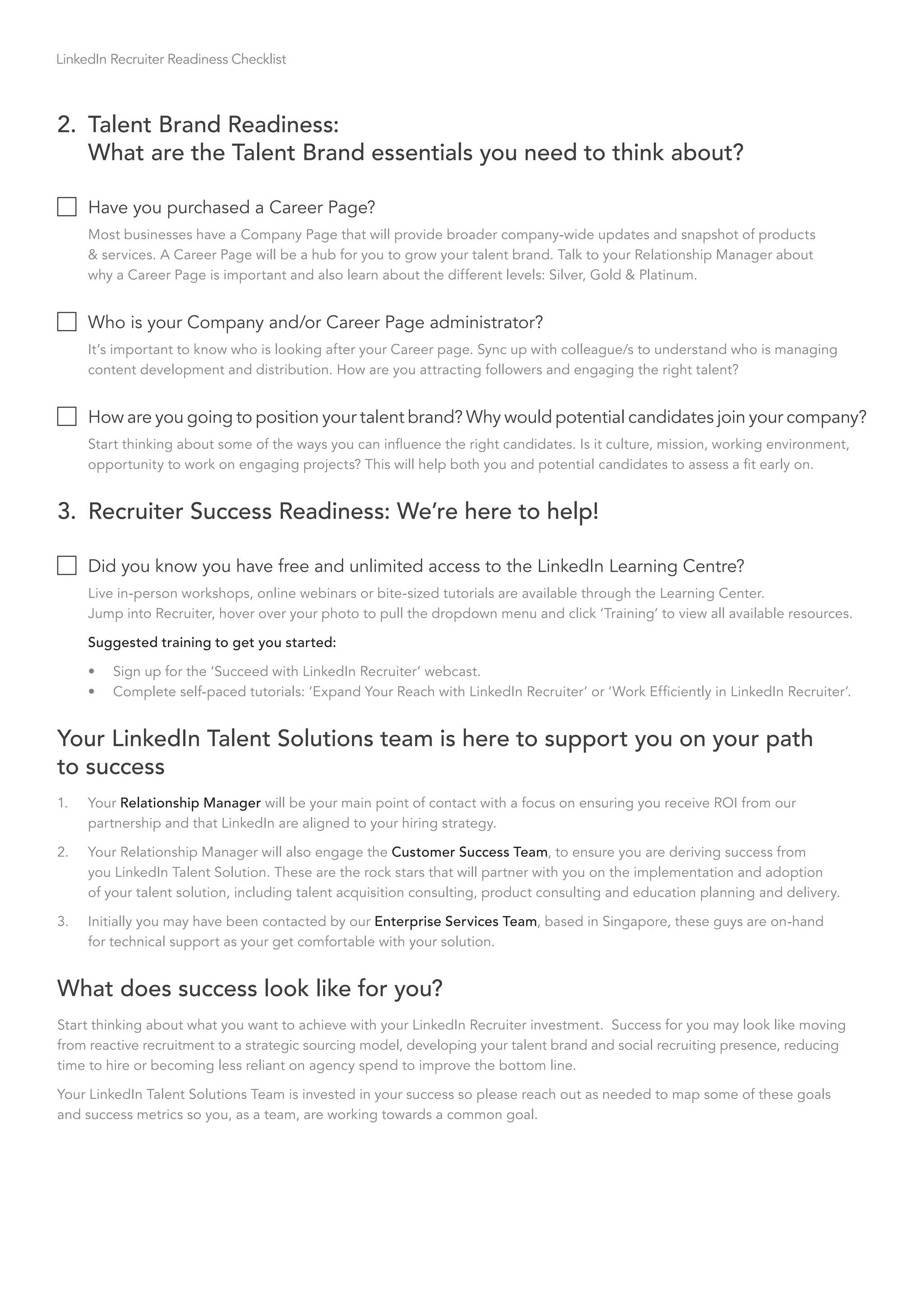 LinkedIn Recruiter Readiness Checklist | PDF