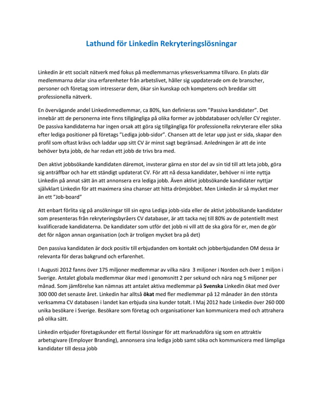 Linkedin rekryteringslösningar lathund october2012 | PDF