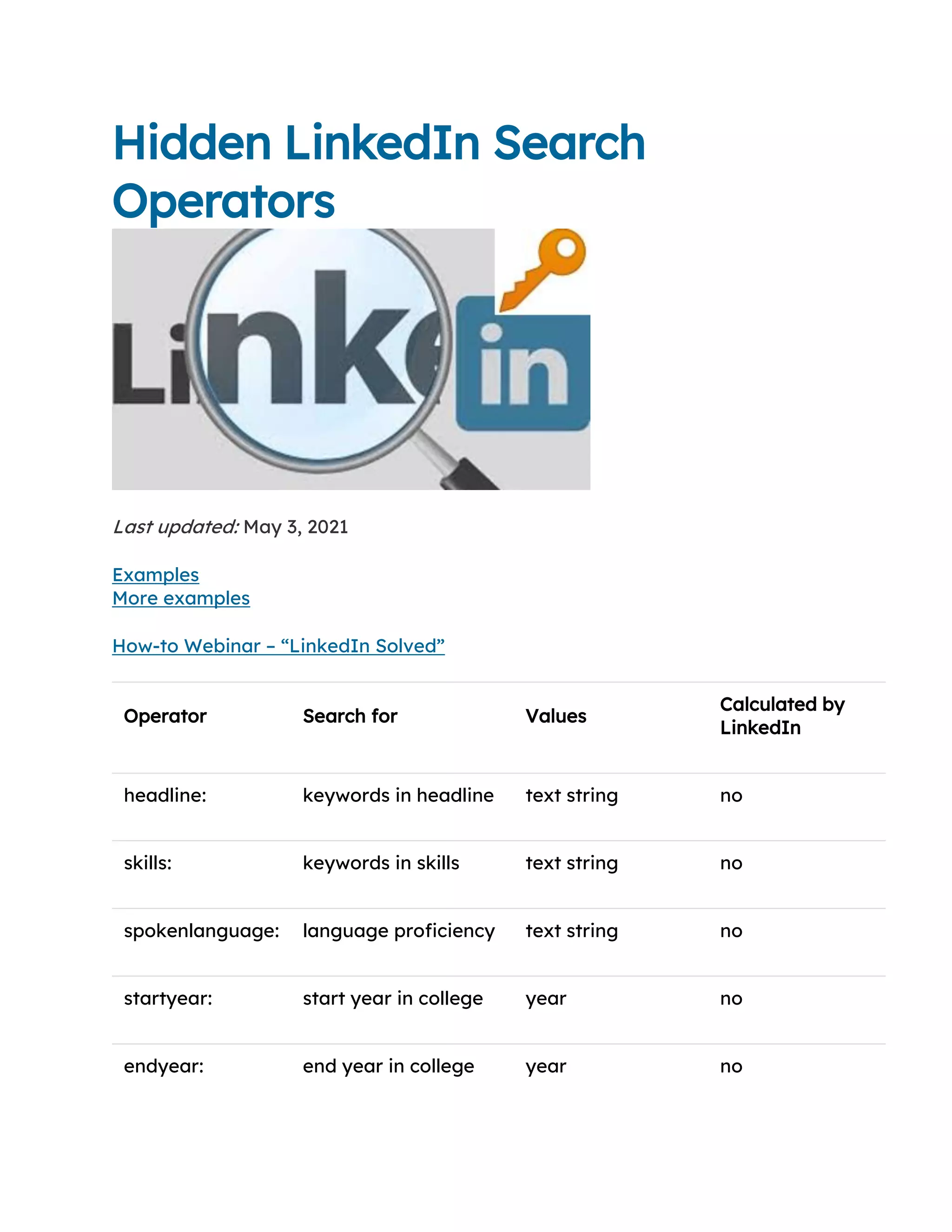 Hidden LinkedIn search operators | PDF